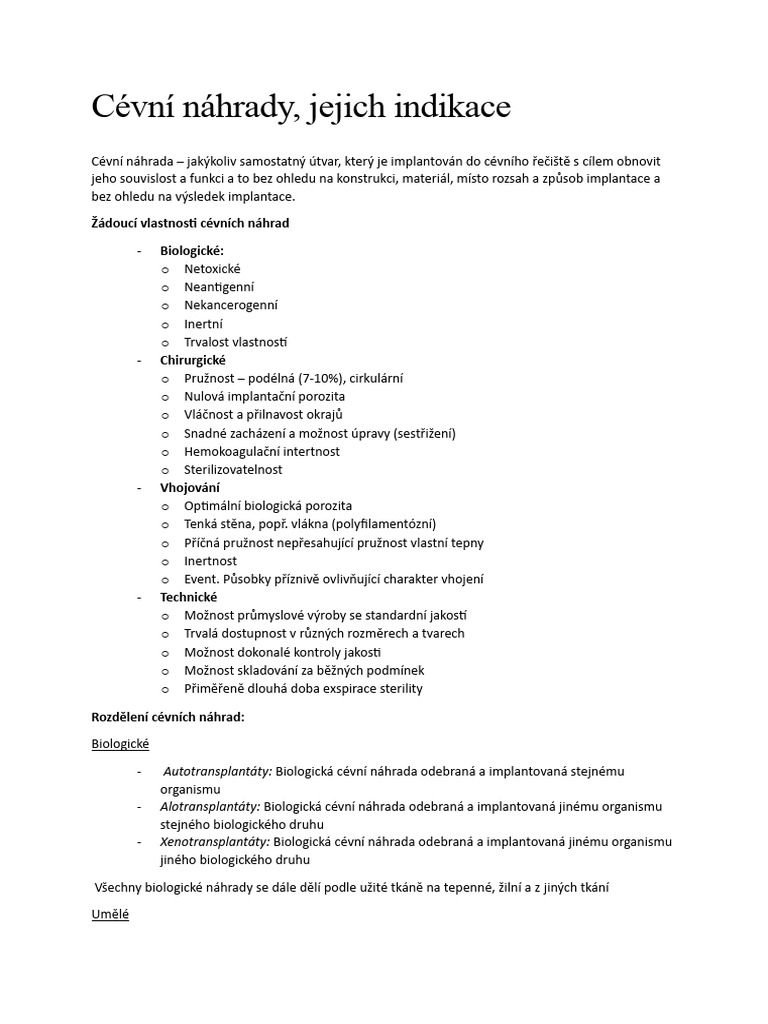 01 Cévní Náhrady, Jejich Indikace | PDF