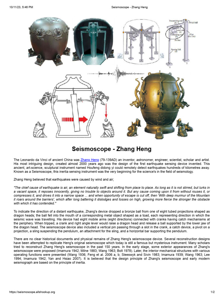 Zhang Heng's Ancient Seismoscope | PDF | Geophysics | Seismology