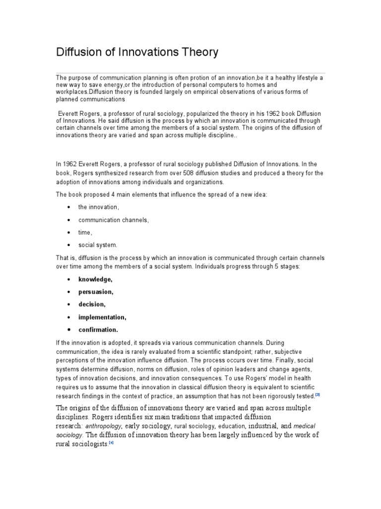 Diffusion of Innovations Theory | Innovation | Sociology