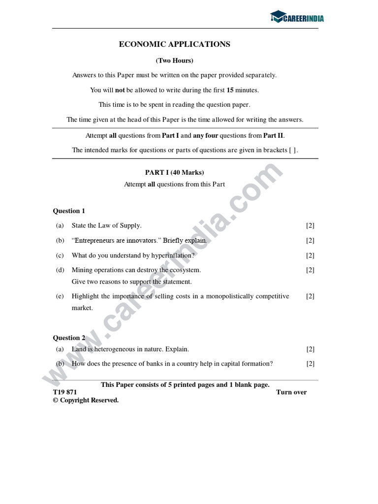 ICSE Economic Applications Question Paper - 2019 | PDF | Supply ...