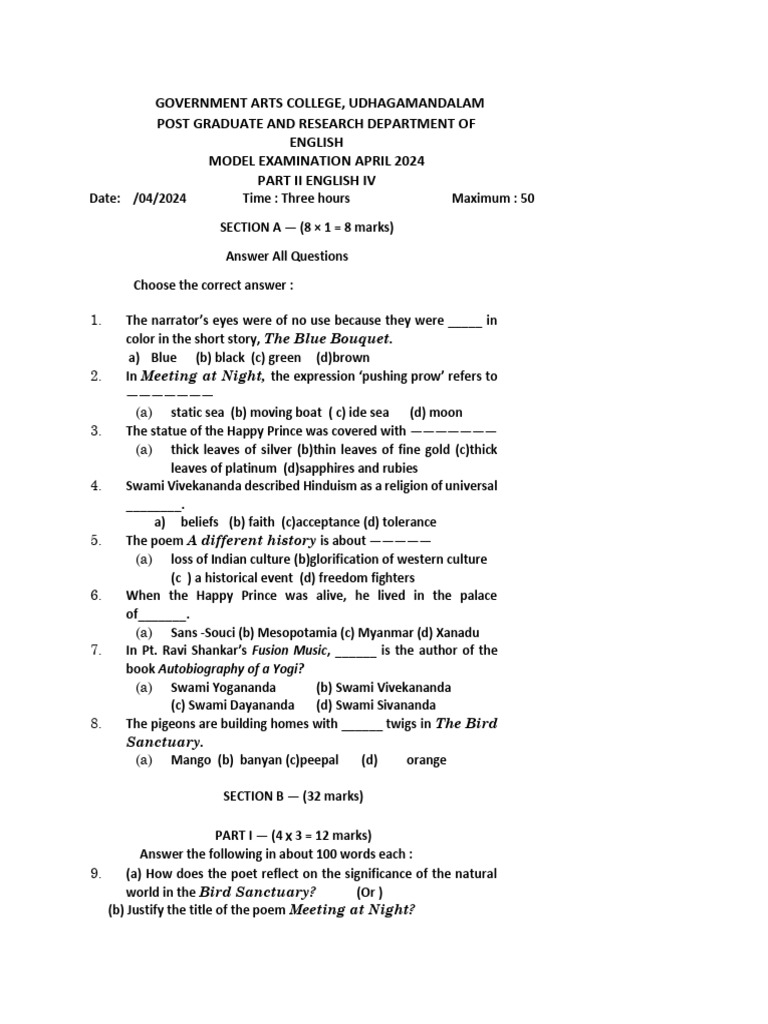 Model Qp Part II Eng IV April 2024-1 | PDF