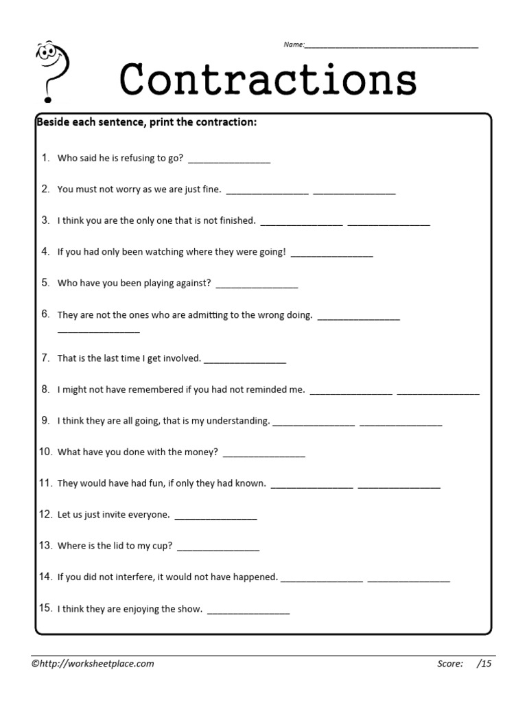 Contraction Worksheet 11 | PDF