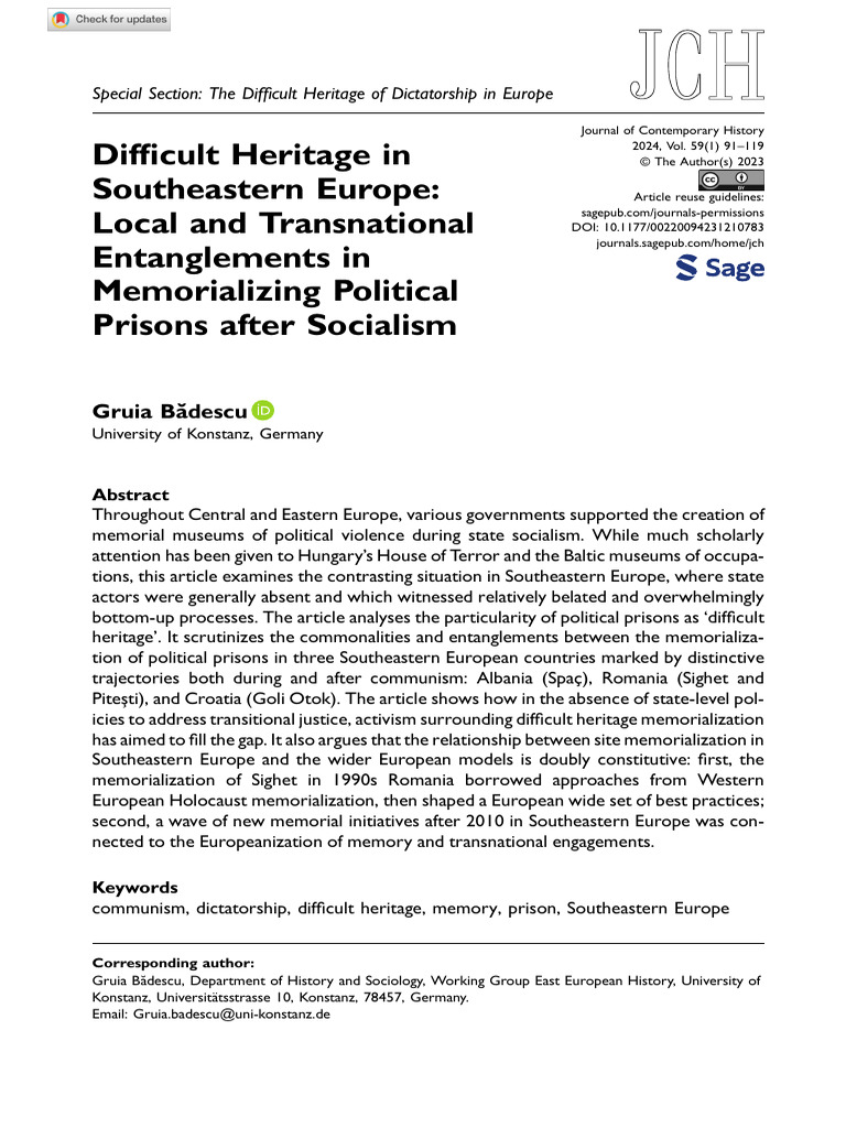 Badescu 2023 Difficult Heritage in Southeastern Europe Local and Transnational Entanglements in ...