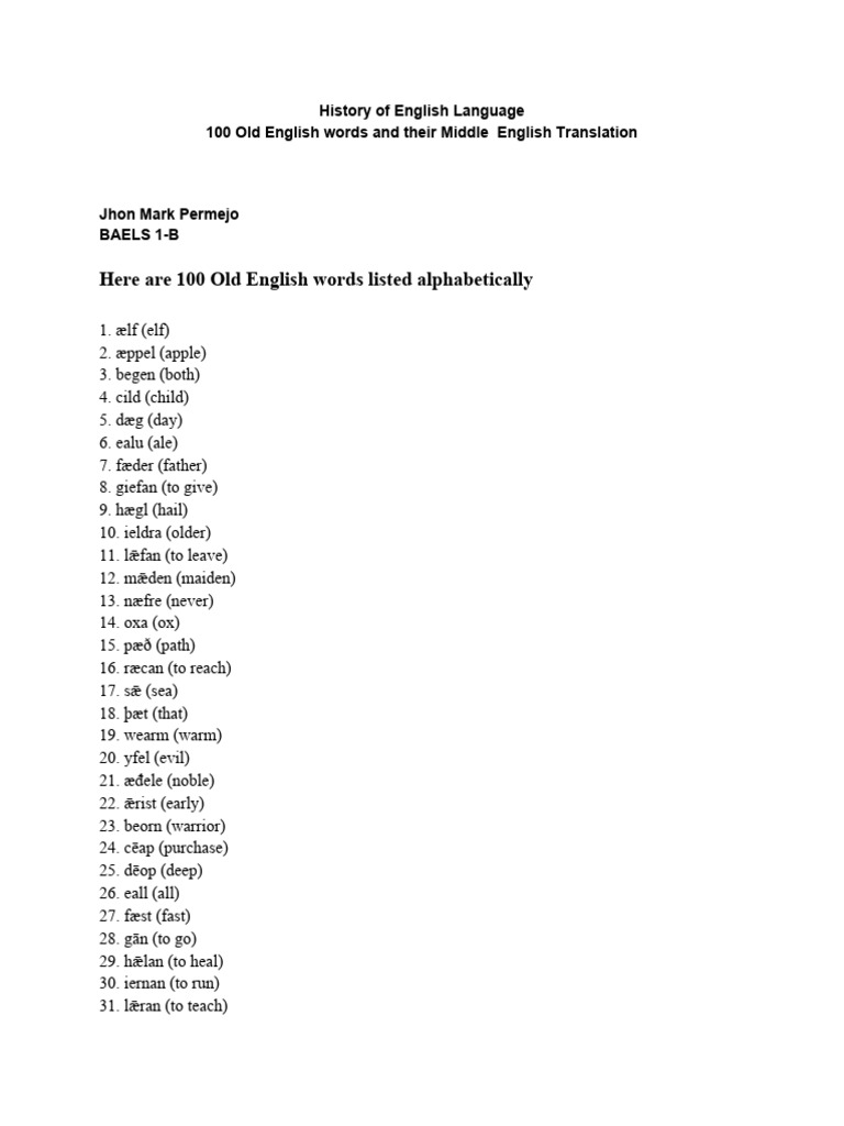 Old to Middle English Words | PDF | Social Science | Young Adult