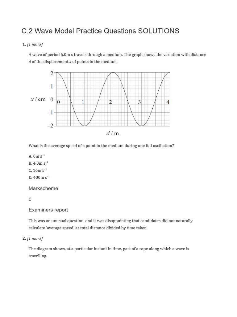 C.2 Wave Model Practice Questions SOLUTIONS | PDF | Waves ...