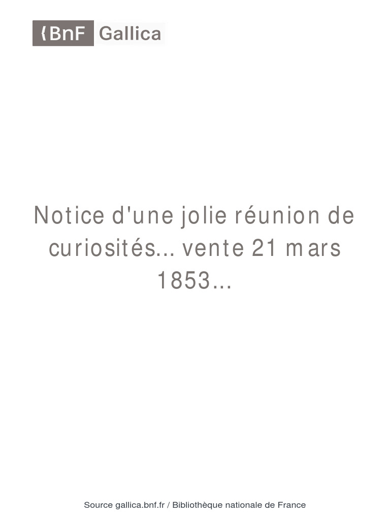 Vente de curiosités à Paris en 1853 | PDF | Sciences sociales | Art
