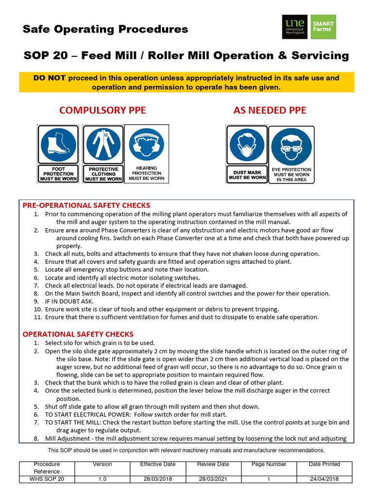 Feed Mill Safety Operating Procedures | PDF | Personal Protective ...