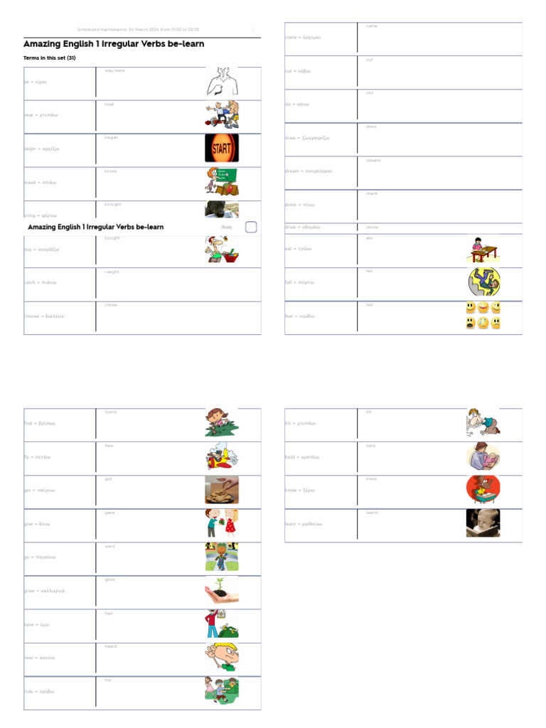 Amazing English 1 Irregular Verbs Be-Learn Flashcards - Quizlet | PDF