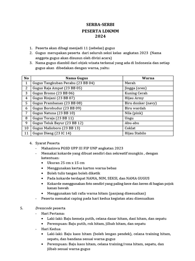 SERBA-SERBI - PESERTA - LDKMM - 2024 (Revisi) | PDF