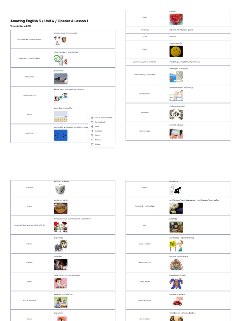 Amazing English 3: Unit 4: Opener & Lesson 1 Flashcards - Quizlet | PDF