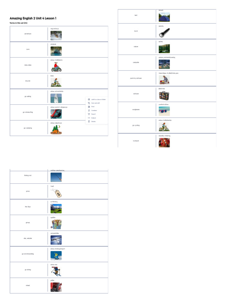 Amazing English 2 Unit 4 Lesson 1 Flashcards - Quizlet | PDF