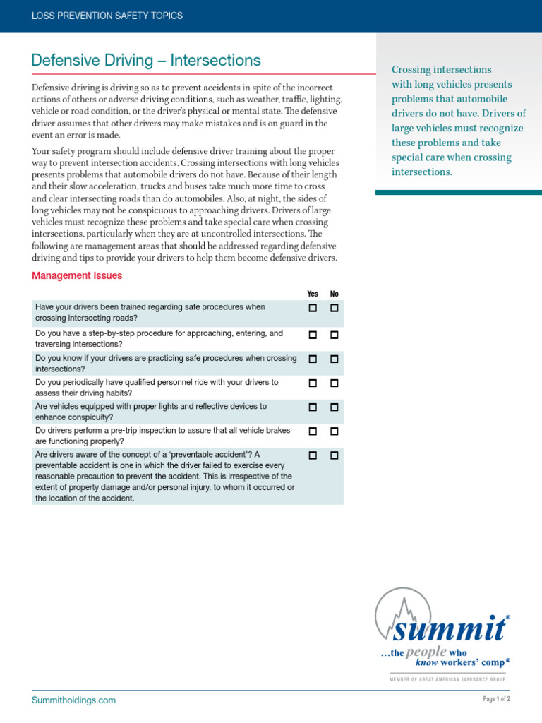 Defensive Driving - Intersections: Management Issues | PDF | Driving ...