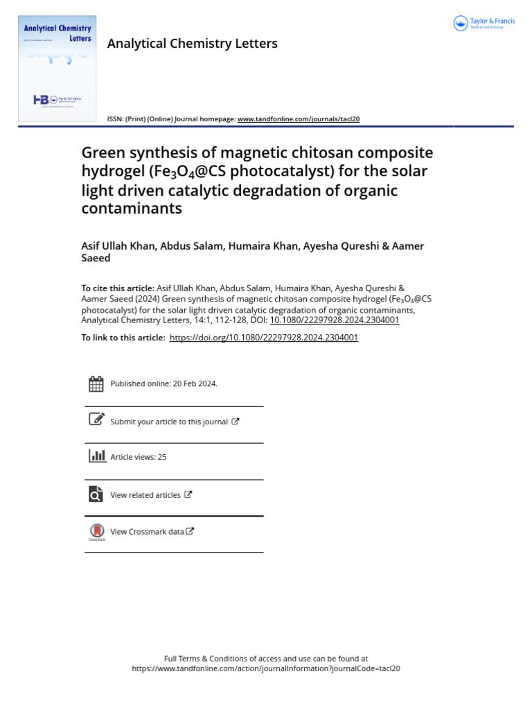 Green Synthesis of Magnetic Chitosan Composite Hydrogel Fe3O4 CS Photocatalyst For The Solar ...