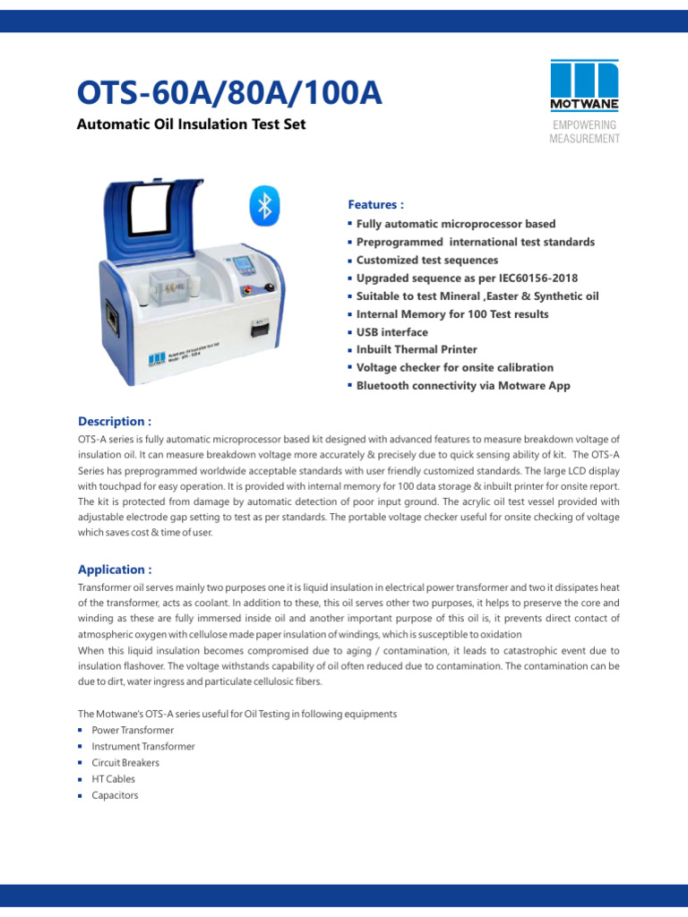 OTS-A Series Oil Insulation Tester | PDF | Insulator (Electricity ...