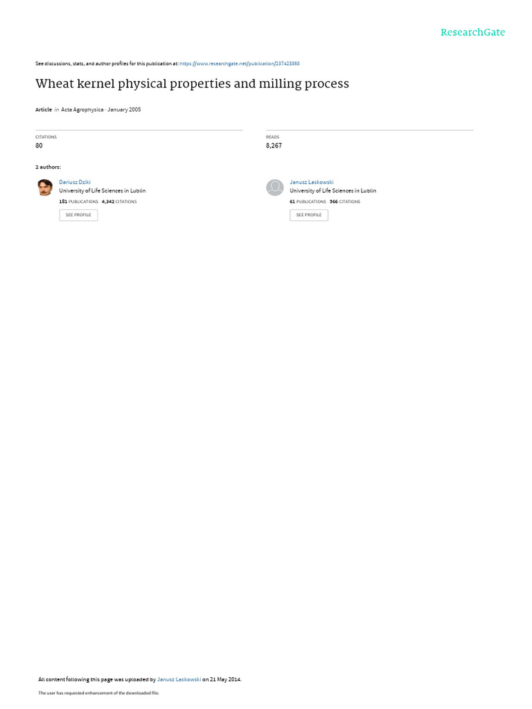 Wheat Kernel Physical Properties and Milling Proce | PDF | Flour | Cereals