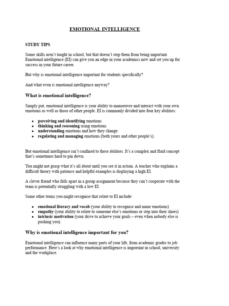 EMOTIONAL iNTELLIGENCE 1st Lecture | PDF | Emotional Intelligence ...