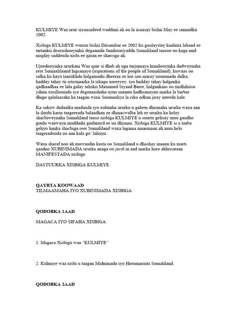 Dastuurka Xisbiga Kulmiye 2024 | PDF