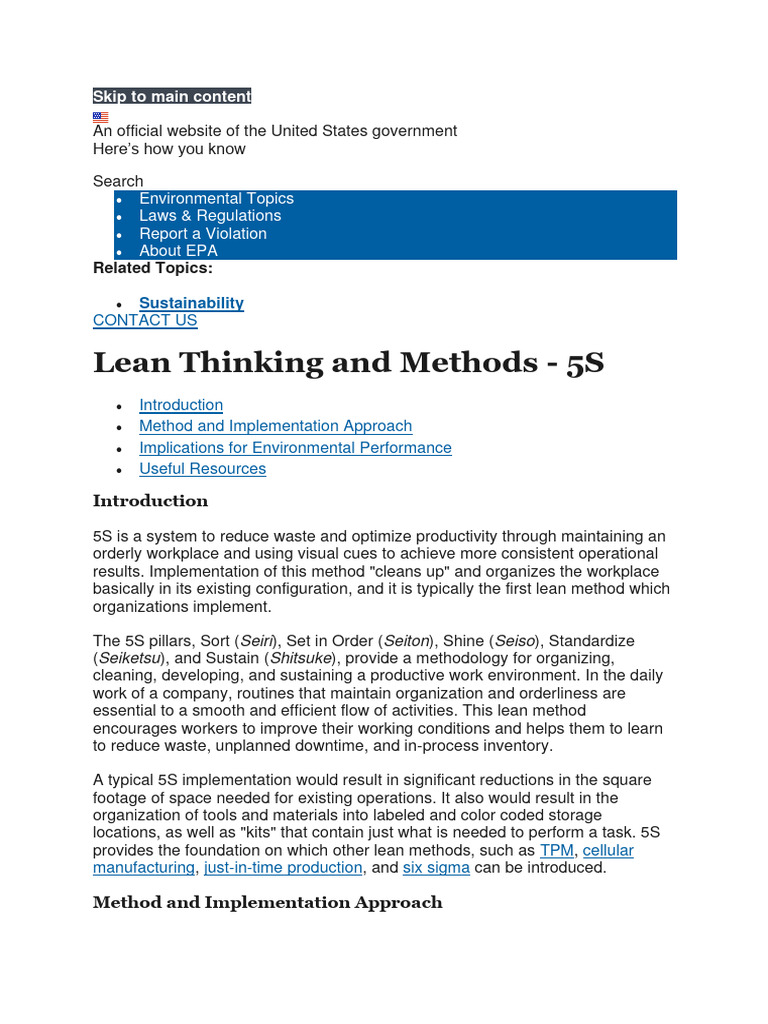 5 S System | PDF | Lean Manufacturing | Waste