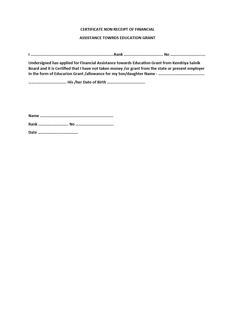 Certificate of Non-Receipt of Grant | PDF