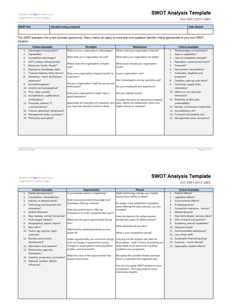 F0400-03 SWOT Analysis Template | PDF | Swot Analysis | Business