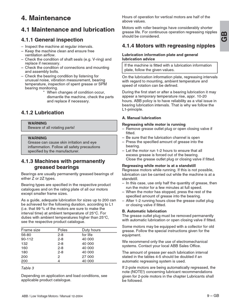 ABB - Low Voltage Motor - Maintenance | PDF | Bearing (Mechanical ...