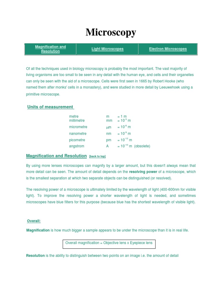 Microscopy: Units of Measurement | PDF | Electron Microscope | Microscopy