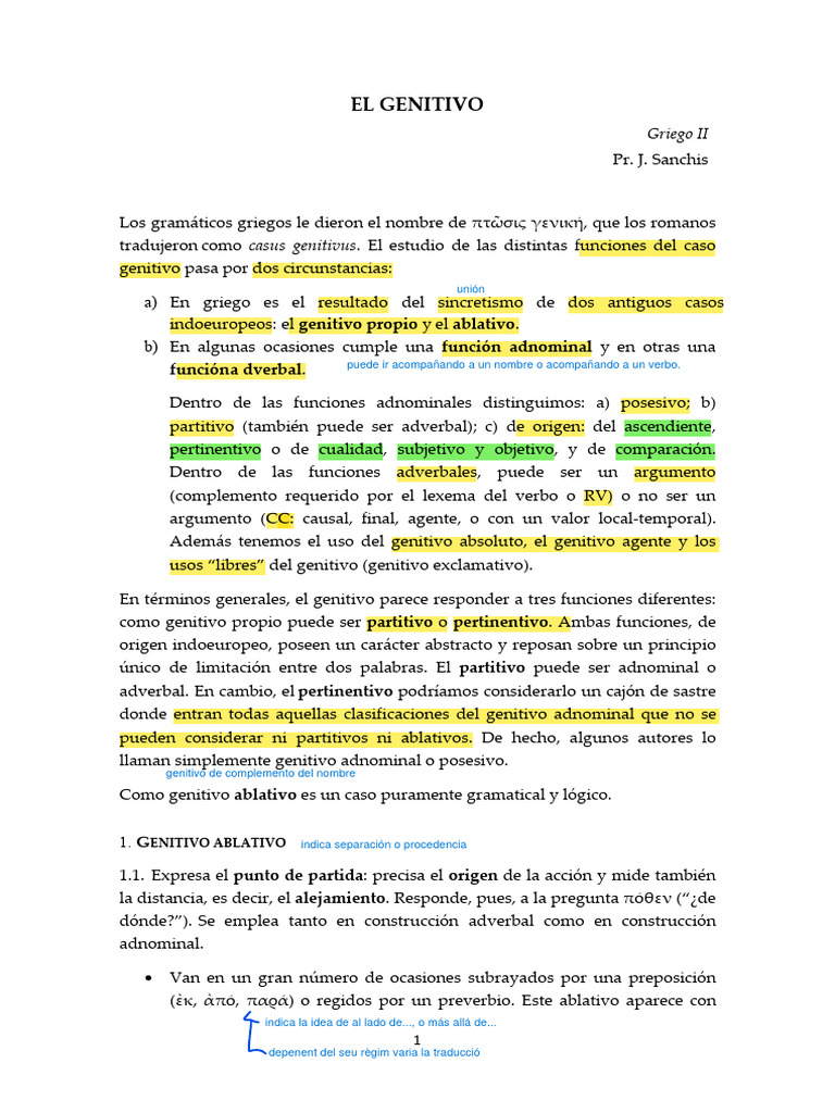 Funciones del Genitivo en Griego | PDF | Adjetivo | Verbo
