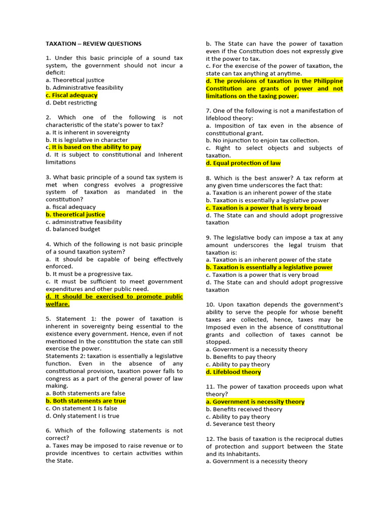 Taxation Review Questions | PDF | Taxes | Taxpayer