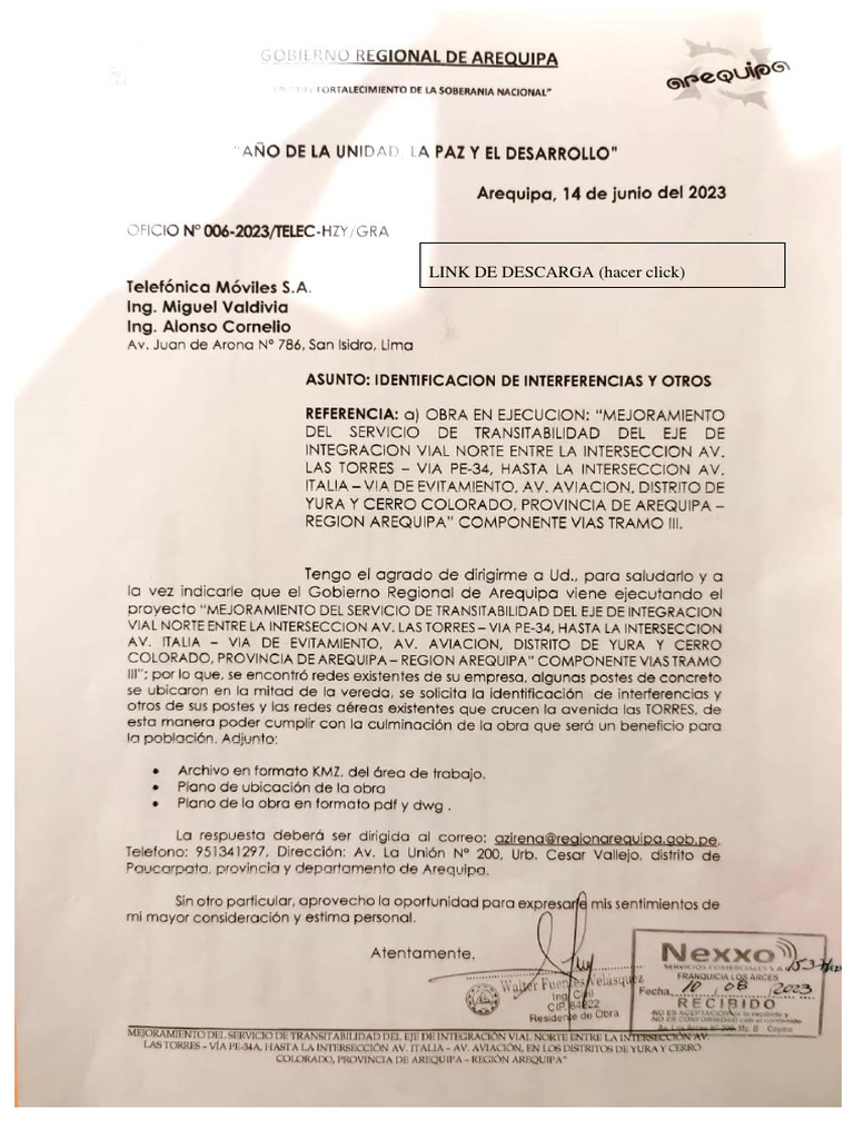 Oficio 006 2023 Telec Hzy Gra Movistar Rev2 1-3 | PDF