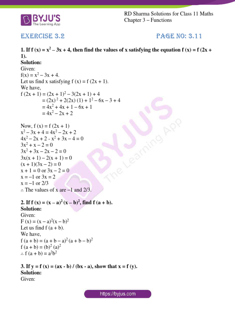 RD-Sharma-Class-11-Maths-Chapter-3-Functions-Exercise-3.2 | PDF | Mathematical Objects | Equations