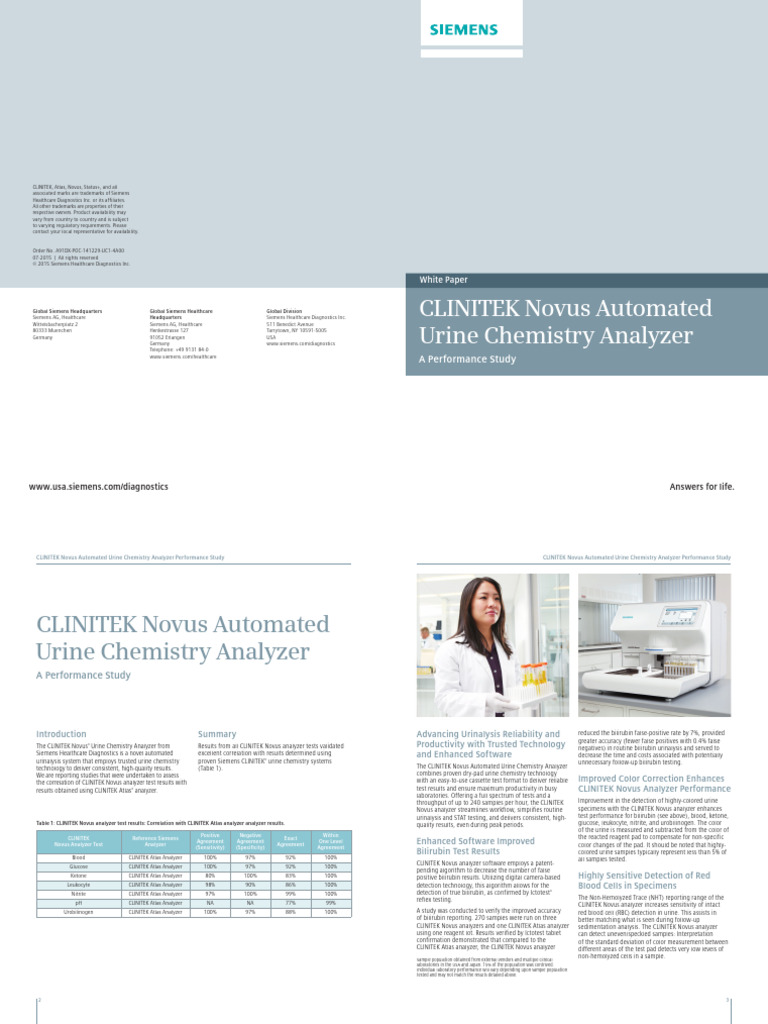 141229-UC1 CLINITEK Novus v1.1 US WP - FINAL2 | PDF | Clinical Medicine