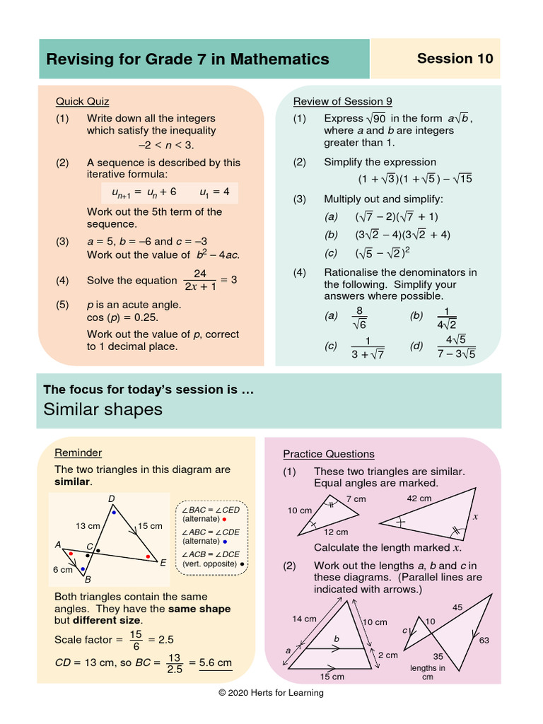 Grade 7 Math Revision Quiz | PDF | Mathematics | Mathematical Concepts