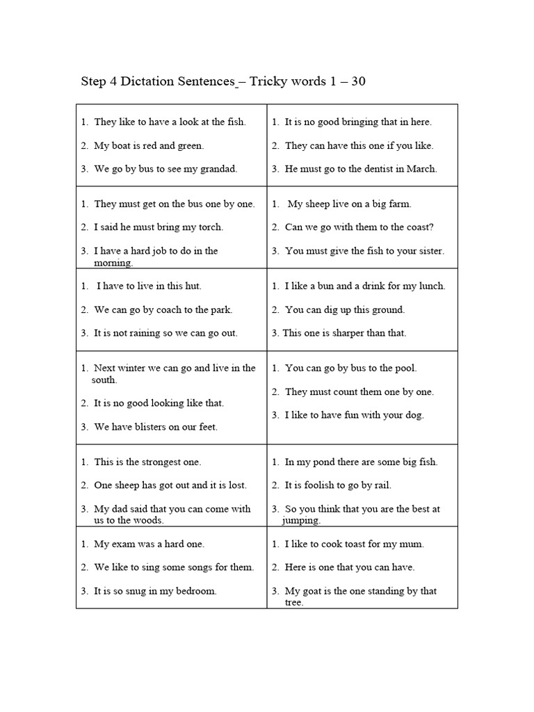 Step 4 Dictation Sentences | PDF