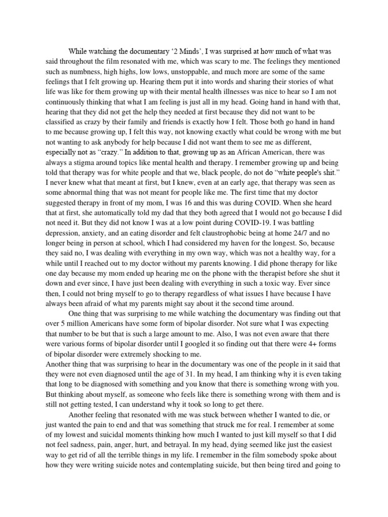 Rhs 300 Behavioral Health Services Reflection Paper | PDF | Mental Disorder | Mental Health