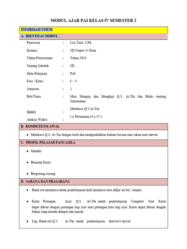 Modul Ajar PAI LISI | PDF | Karier & Perkembangan