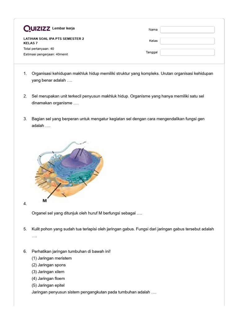 Latihan Soal Ipa Pts Semester 2 Kelas 7 - Quizizz | PDF | Sains & Matematika