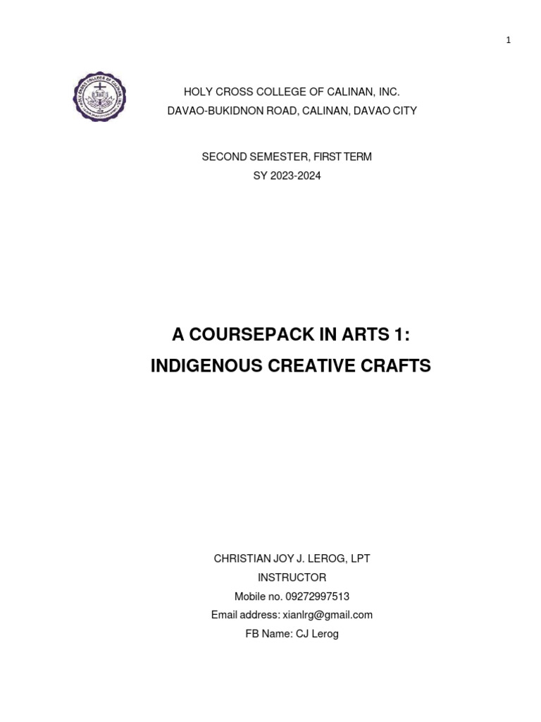 Arts 1 Indigenous Creative Crafts Coursepack | PDF | Textiles | Weaving