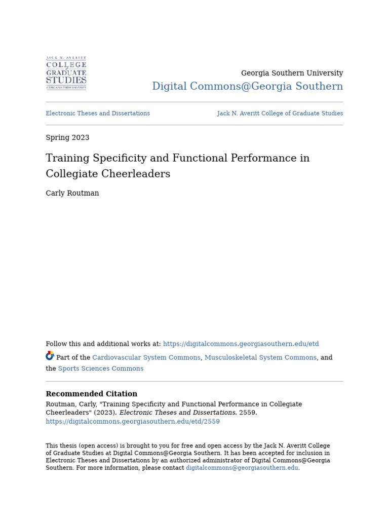 13 Training Specificity and Functional Performance in Collegiate Che ...