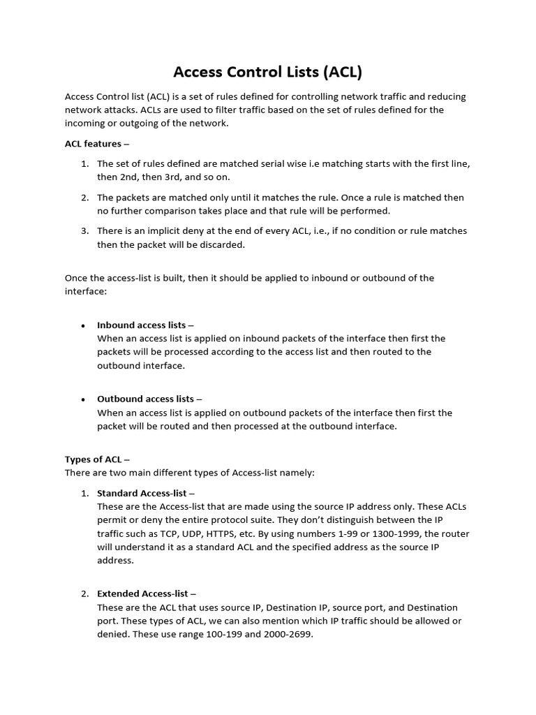 Access Control Lists (ACL) | PDF | Internet Protocols | Internet Architecture
