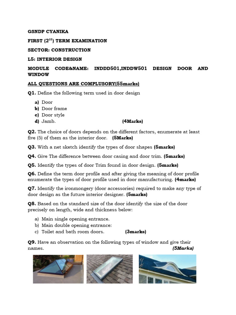 Design Door and Window Exam | PDF | Door | Window