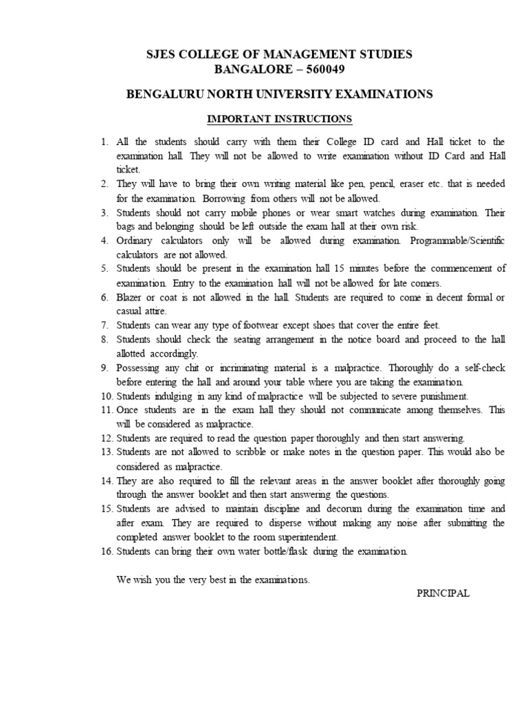 Examination Instructions | PDF