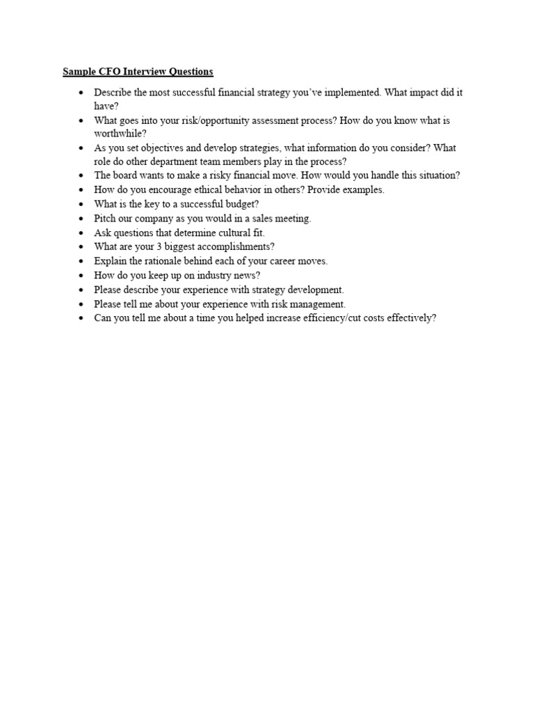 Sample CFO Interview Questions | PDF