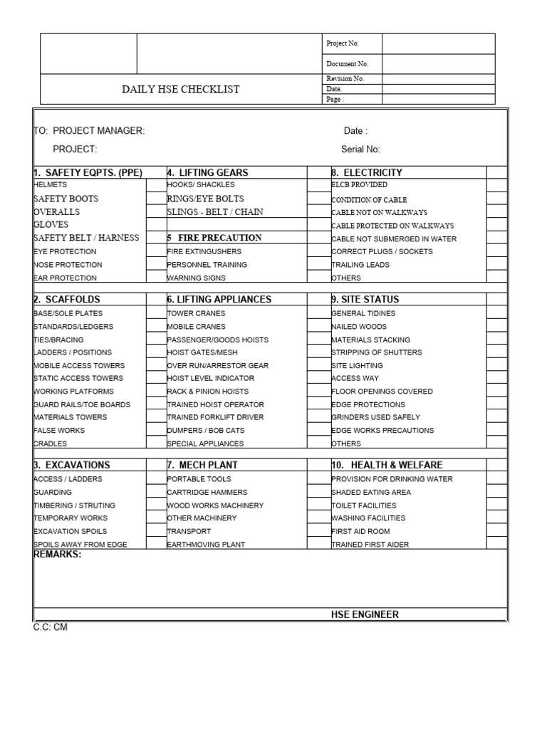04-Daily HSE Check List | PDF | Scaffolding | Crane (Machine)