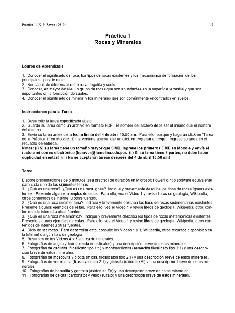 Práctica 1E | PDF | Minerales | Roca (geología)