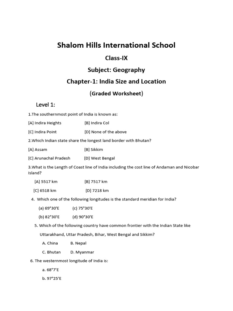 Geography Worksheet: India’s Size & Location | PDF | Indian Ocean ...