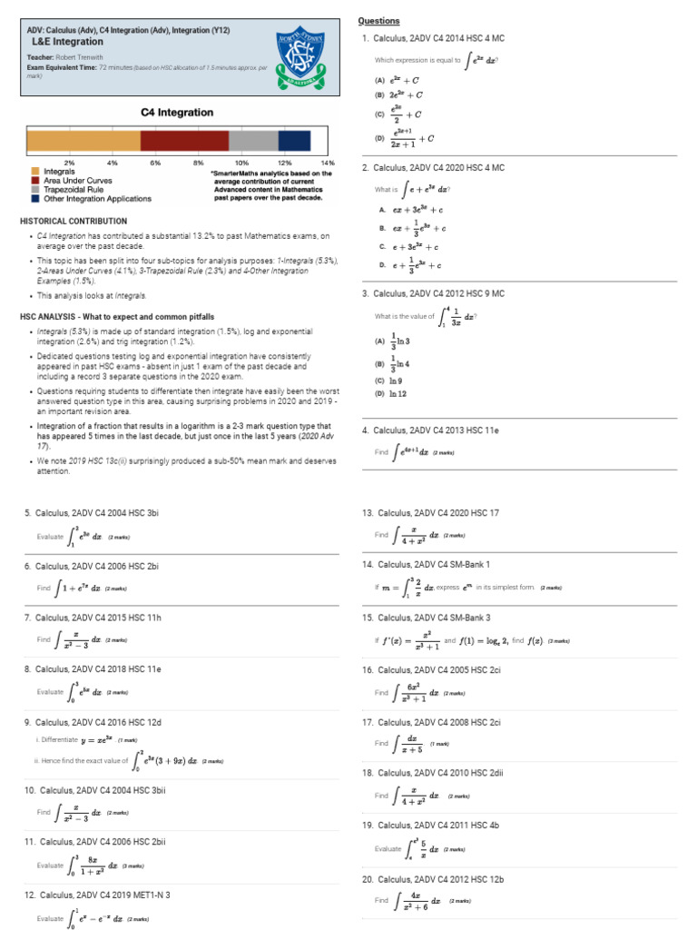 18 Logs and Exponentials Integration | PDF | Integral | Logarithm