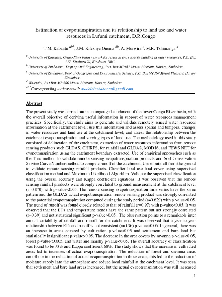Estimation of Evapotranspiration and Its Relationship To Land Use and ... Estimation of Evapotranspiration and Its Relationship To Land Use and ...