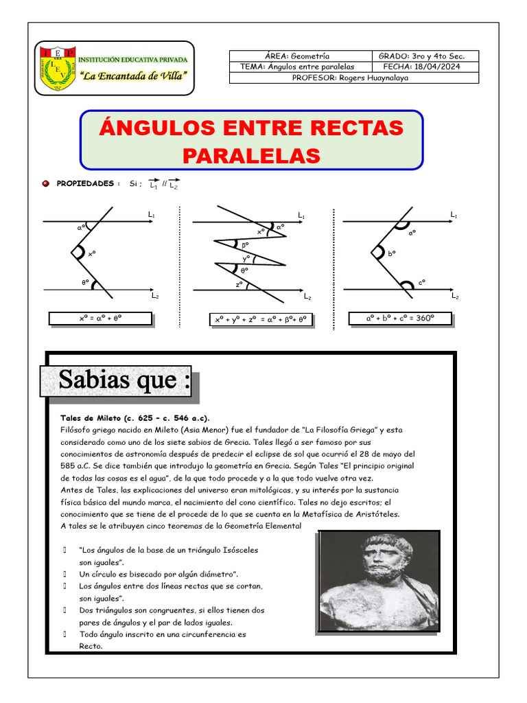 Ejercicios-de-Ángulos-entre-Rectas-Paralelas-3roy4toSecu. | PDF | Geometría euclidiana | Geometría