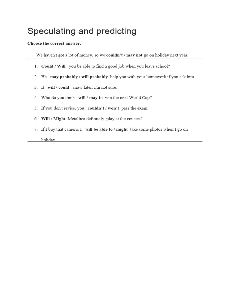 Speculating and Predicting Exercises | PDF