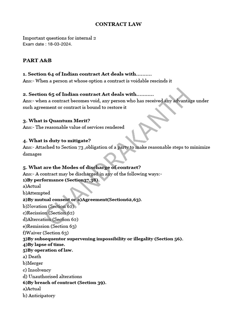 Contract Law Exam Guide 2024 | PDF | Damages | Law Of Obligations